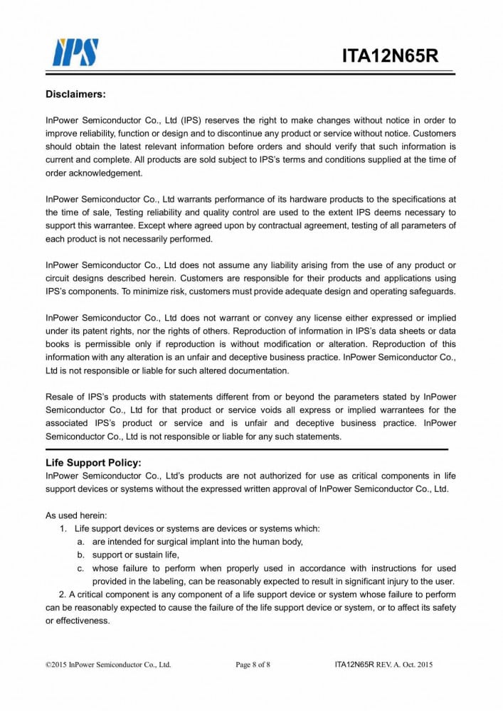 ITA12N65R datasheet page 8