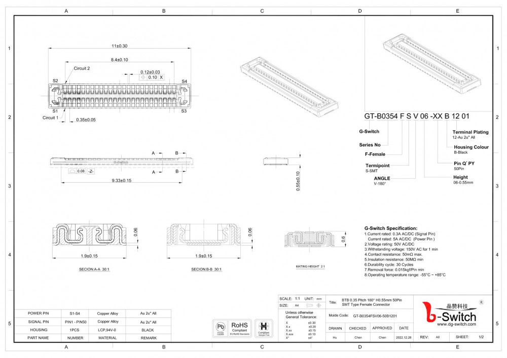 GT-B0354FSV06-50B1201 connector drawing page 1
