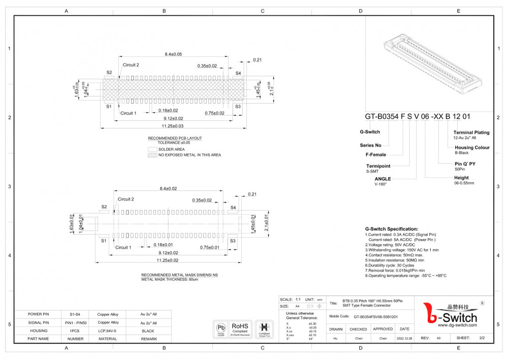 GT-B0354FSV06-50B1201 connector drawing page 2