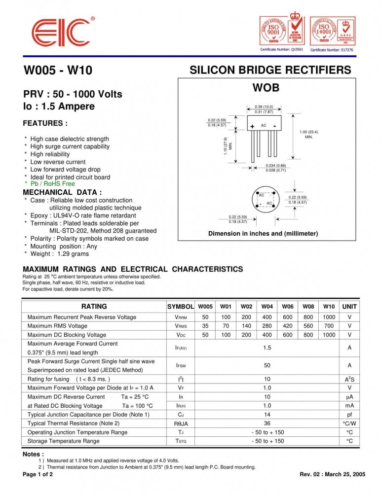 EIC W005 datasheet page 1
