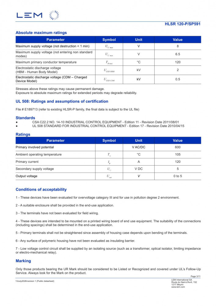 HLSR 120-P/SP591 document page 3