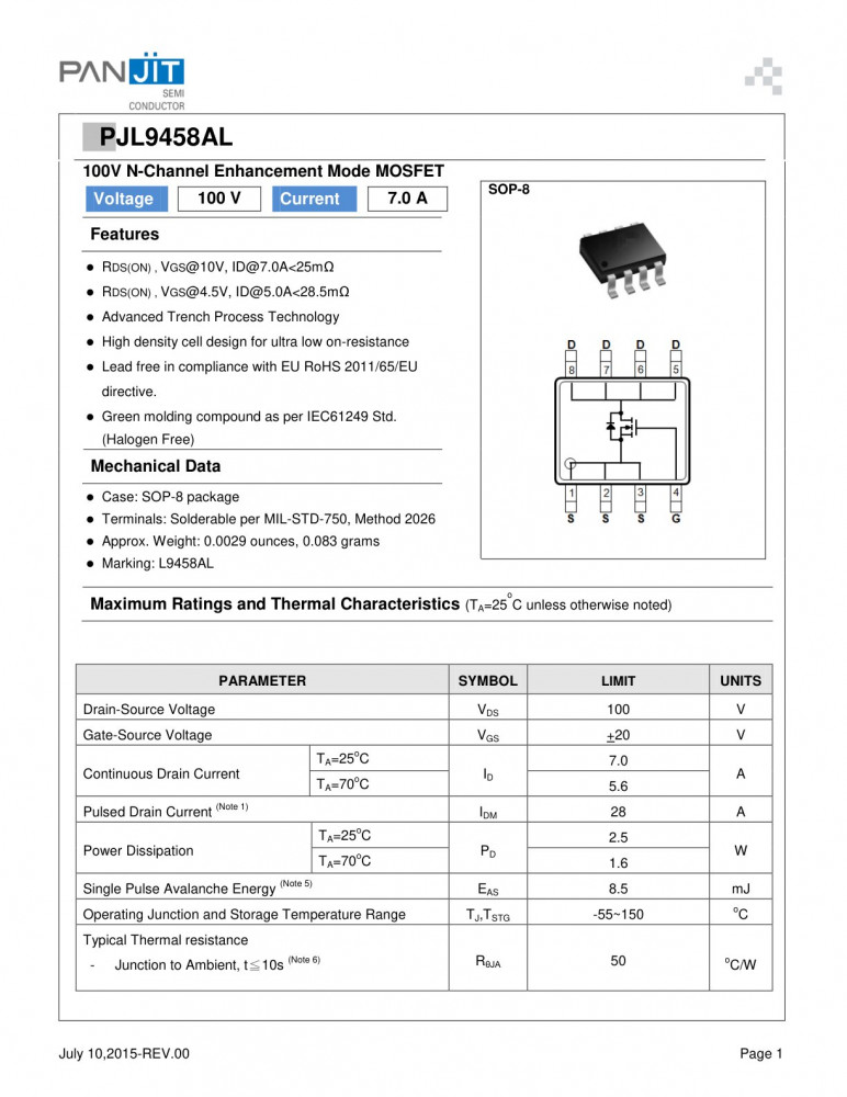 PJL9458AL datasheet page 1