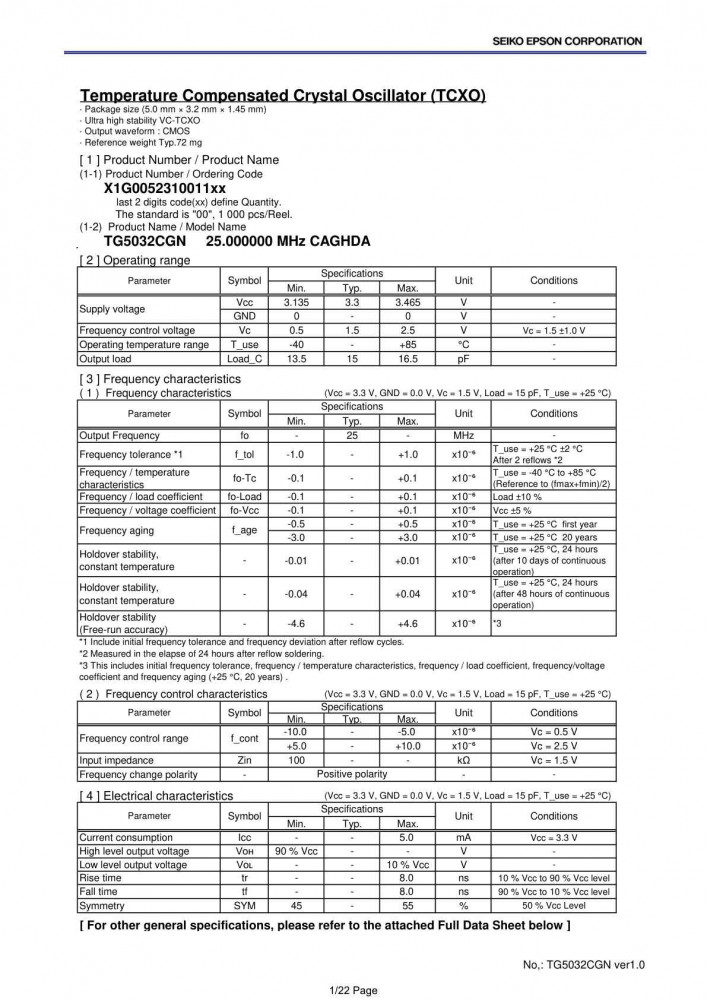 EPSON TG5032CGN datasheet page 1