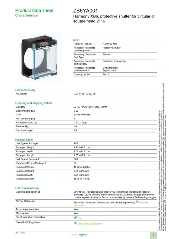 ZB6YA001 technical document page 1