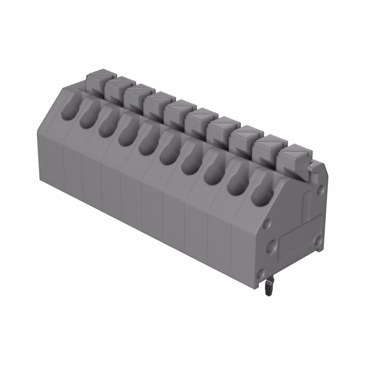 3.50mm Pitch, Eurostyle Fixed-Mount Push-Button Terminal Block, 45° Modular, 5A, 20-16 AWG, Light Gray, 10 Circuits for sale