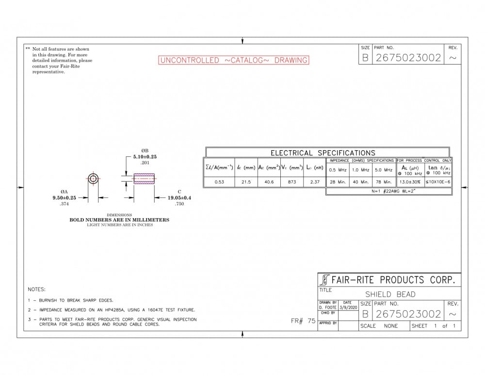 Fair-Rite 2675023002 technical drawing