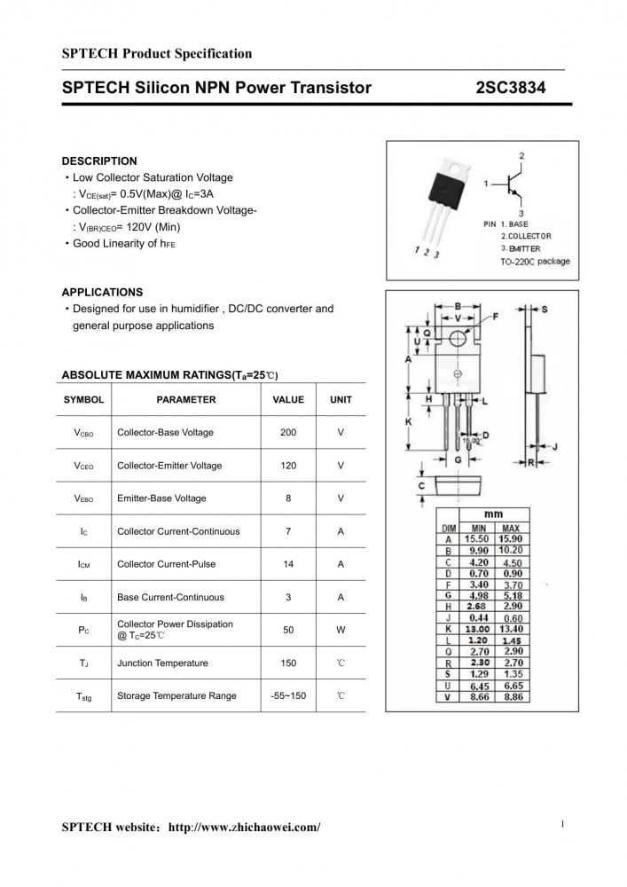 2SC3834 datasheet page 1