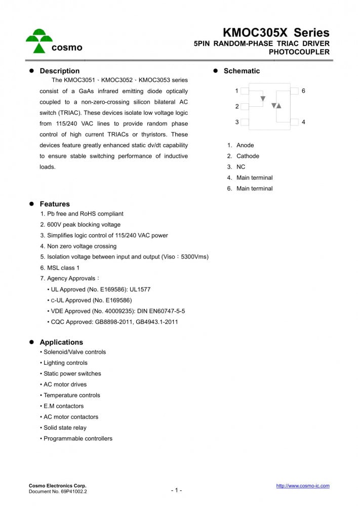 KMOC3053 datasheet page 1