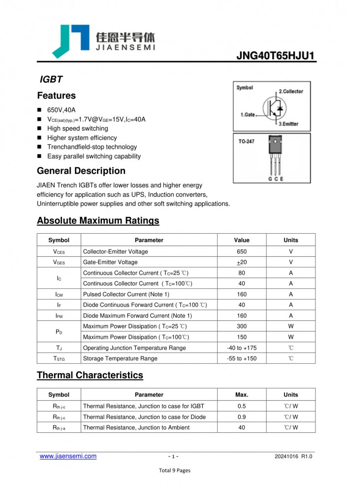 JNG40T65HJU1 datasheet page 1