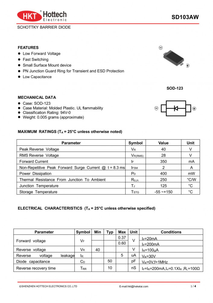 SD103AW datasheet page 1