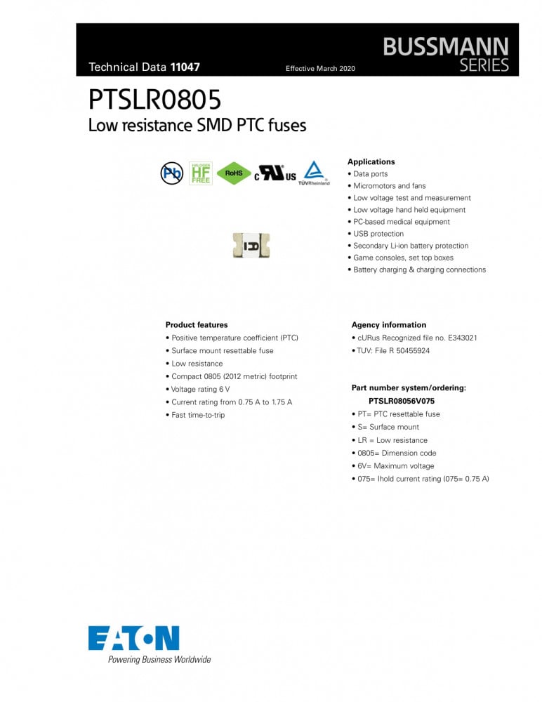 EATON PTSLR0805 datasheet page 1