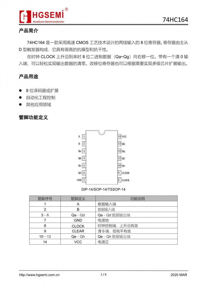 74HC164N datasheet page 2