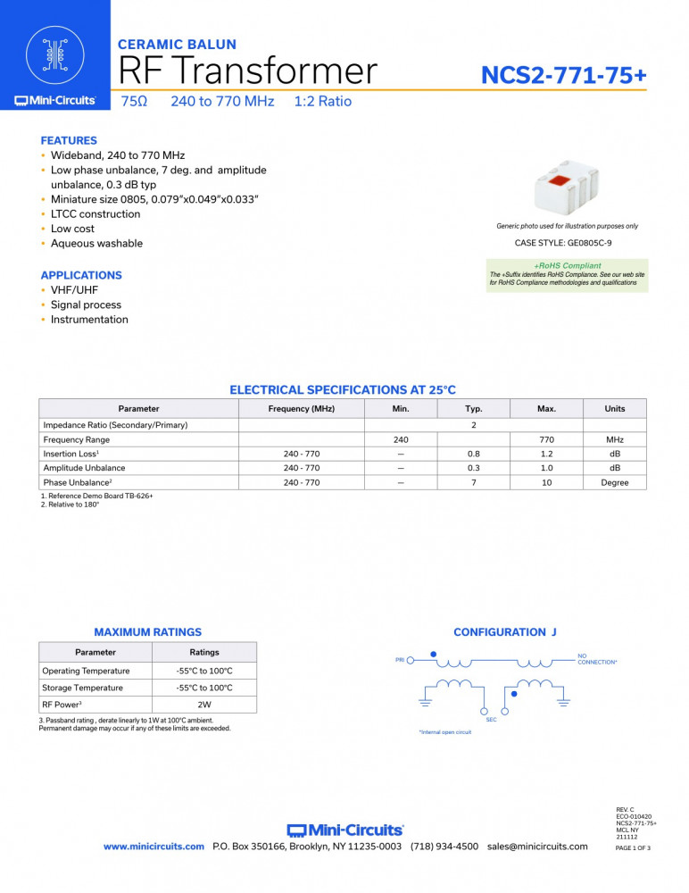 NCS2-771-75+ technical document page 1