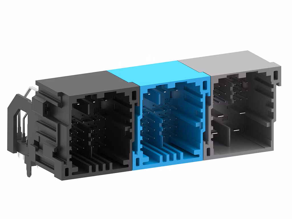 stAK50h 2 Bay Right-Angle Hybrid Header, 44 Circuits, Bay 1: 32 Circuits/Key 3/Dark Gray; Bay 2: 12 Circuits/Key 1/Black; Tube