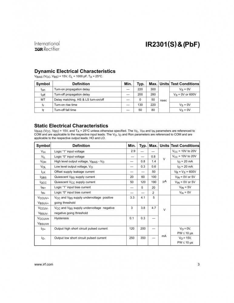 IR2301PBF datasheet page 3