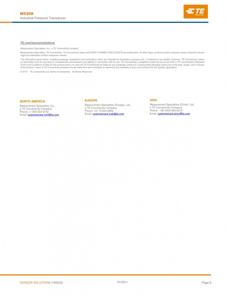 M5200 pressure transducer document page 8