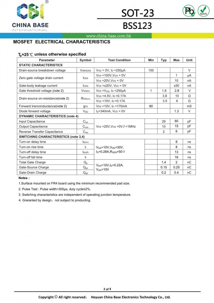 CBI BSS123 datasheet page 2