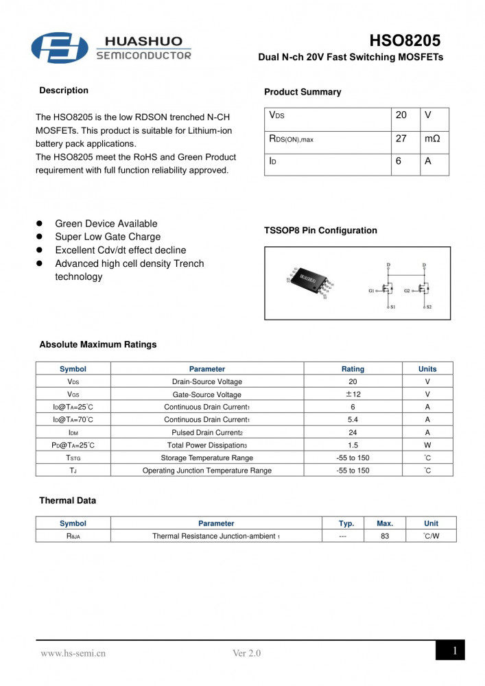HSO8205 datasheet page 1