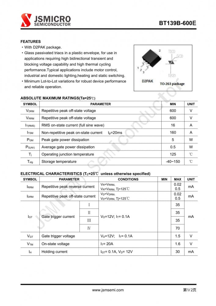 BT139B-600E-JSM datasheet page 1