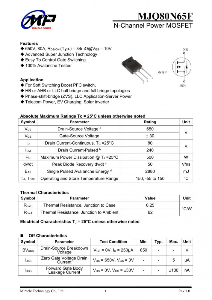 MJQ80N65F datasheet page 1