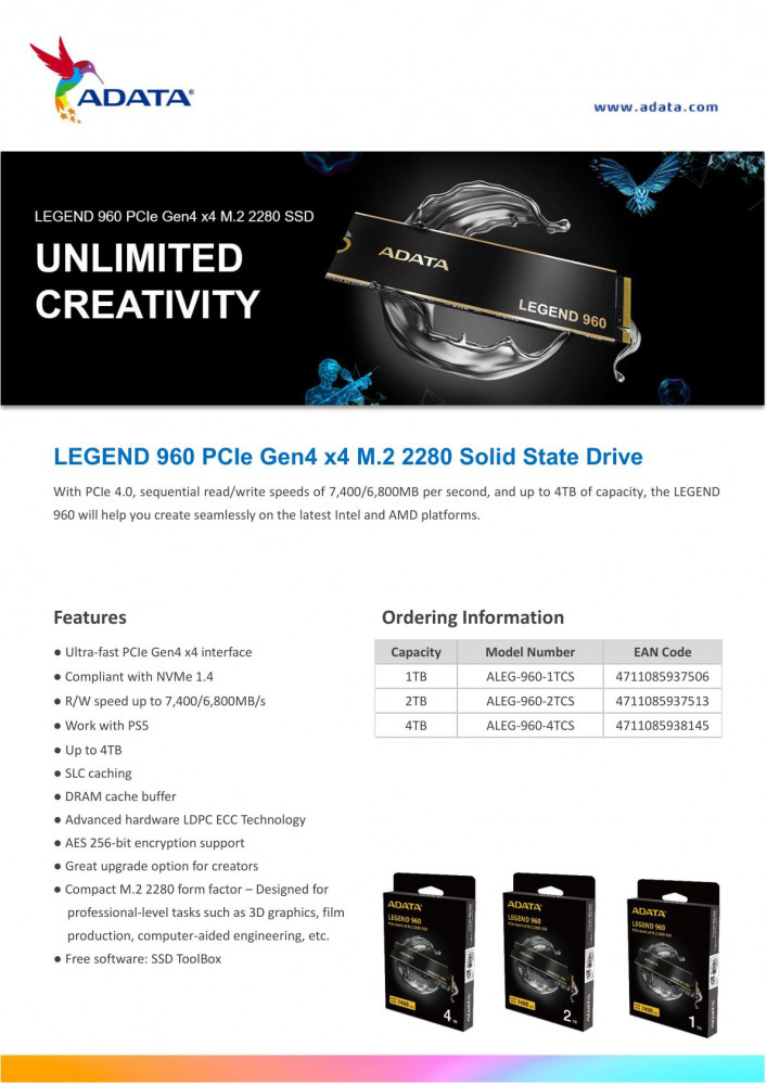 ADATA LEGEND 960 product documentation page 1