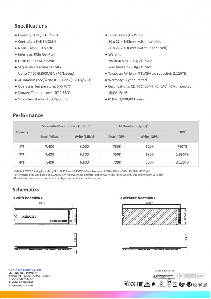 ADATA LEGEND 960 product documentation page 2