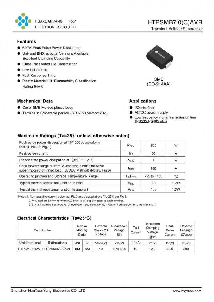 HTPSMB7.0AVR datasheet page 1
