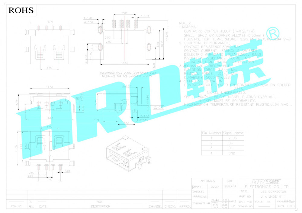Korean Hroparts Elec U-A-24DS-W-1 technical drawing
