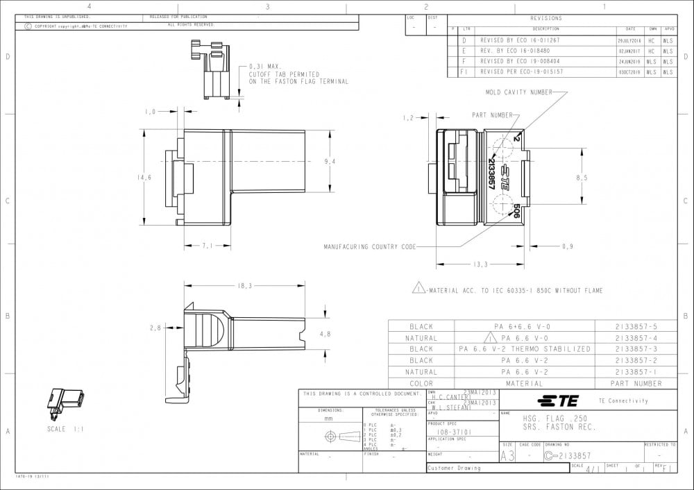 TE Connectivity 2133857 customer drawing preview