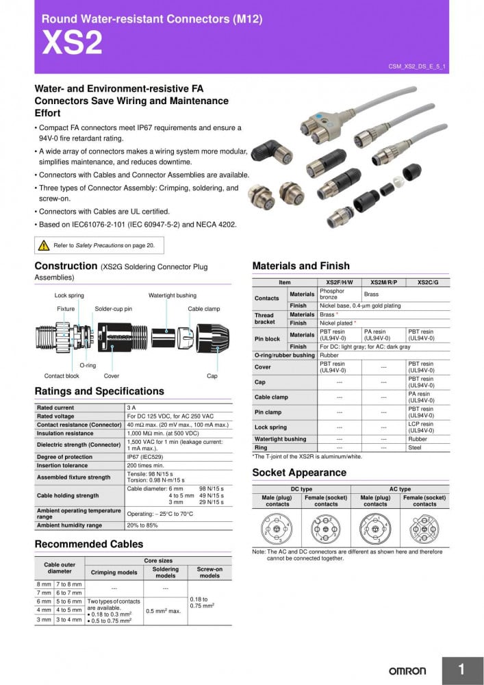 OMRON XS2 documentation page 1