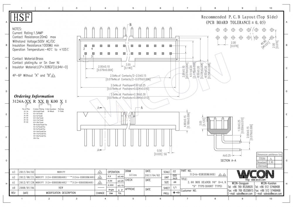 Wcon 3124A connector technical drawing