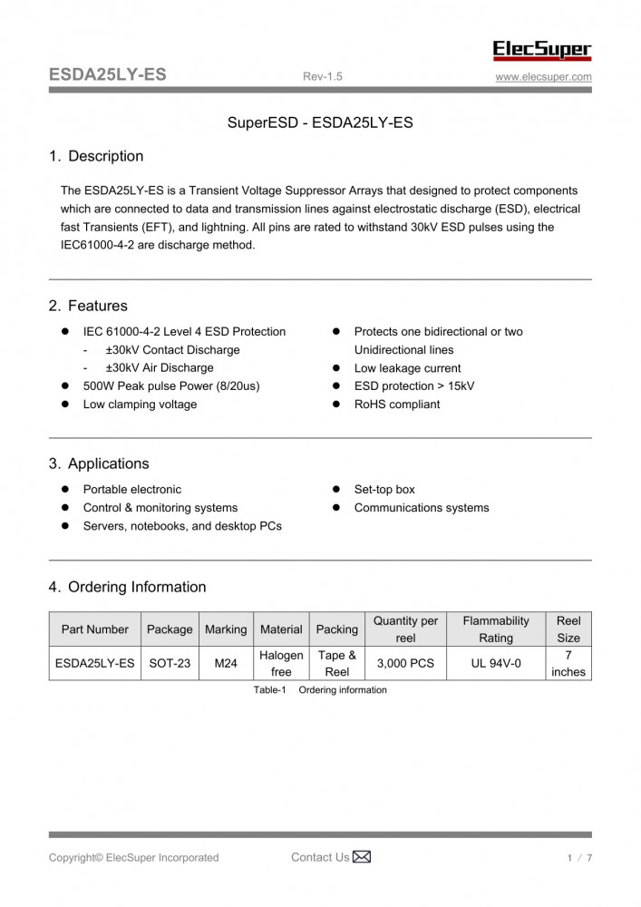 ESDA25LY-ES datasheet page 1
