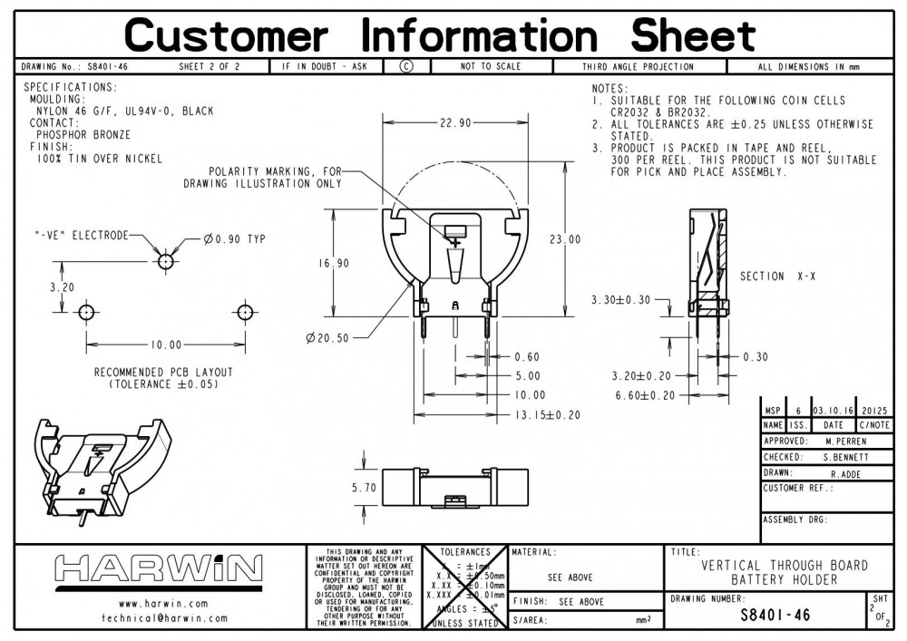 Harwin S8401-46 technical document preview