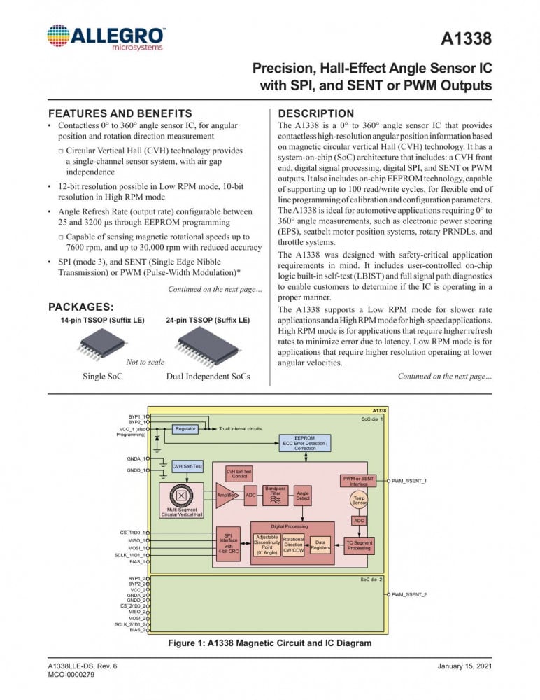 A1338 datasheet page 1