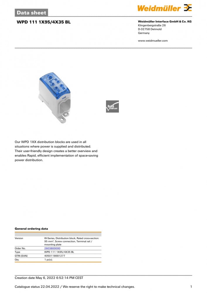 WPD 111 product documentation page 1