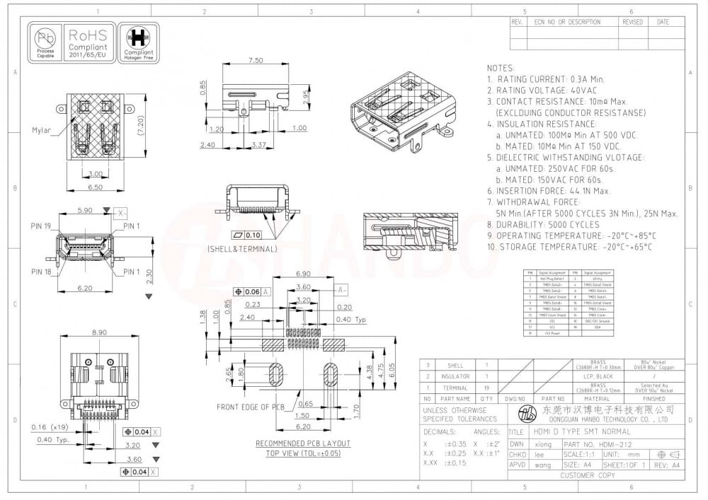 Hanbo Electronic HDMI-212 technical drawing preview