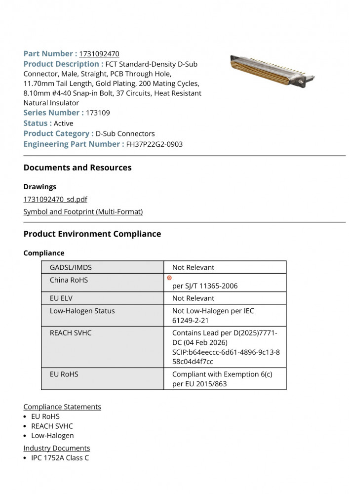 MOLEX 1731092470 technical drawing page 1