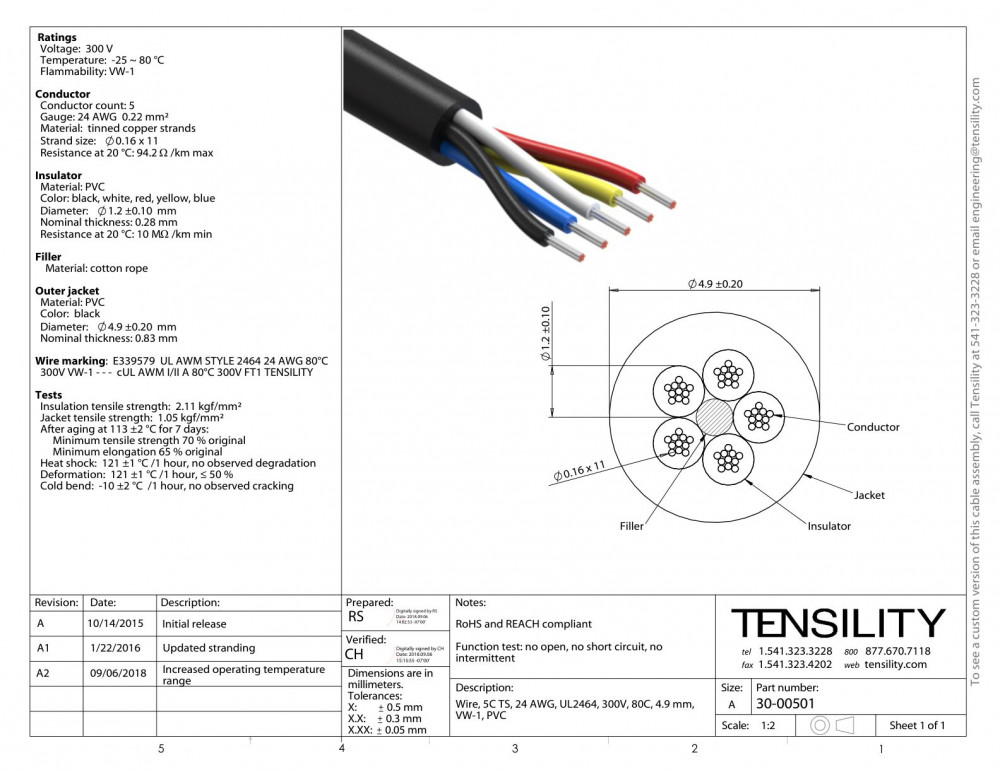 Tensility 30-00501 cable product drawing preview