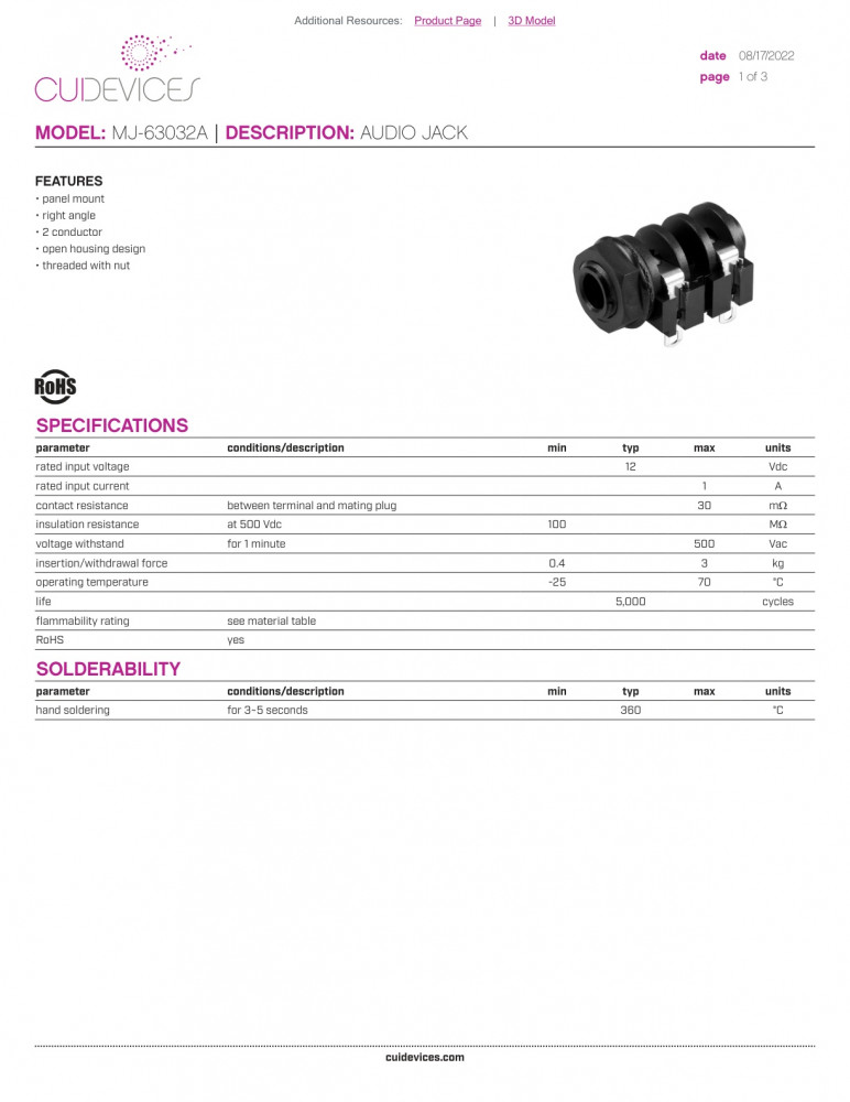 MJ-63032A datasheet page 1