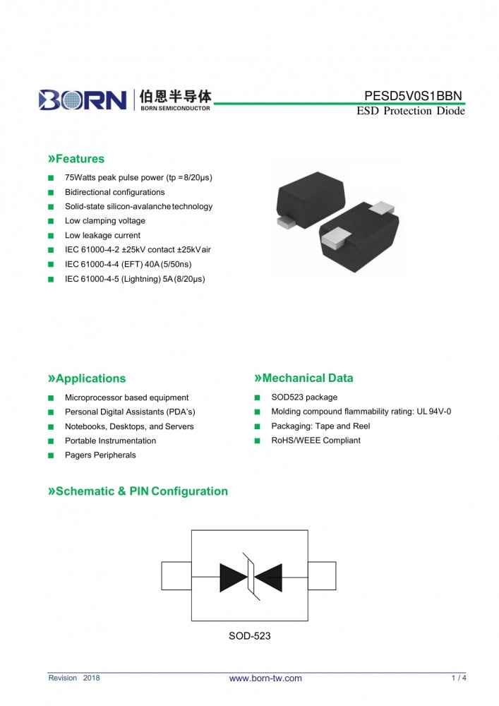 PESD5V0S1BBN datasheet page 1