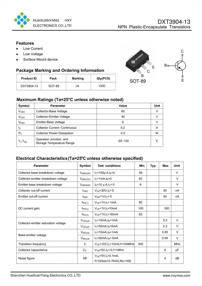 DXT3904-13-HXY datasheet page 1