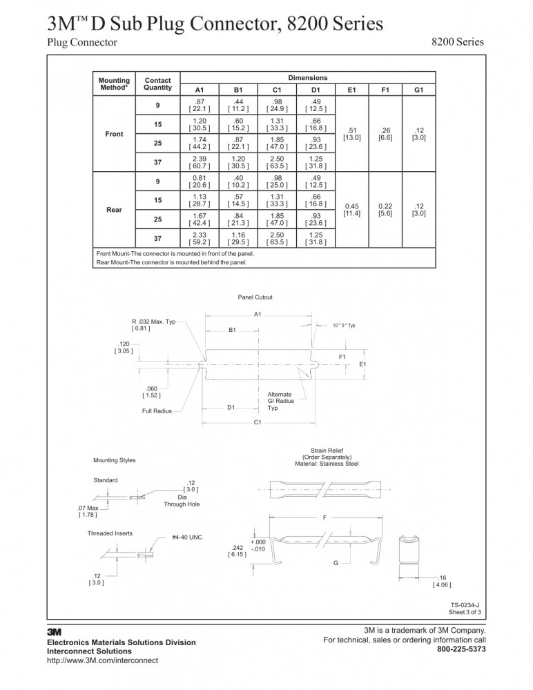 3M 8200 Series electrical and environmental data page