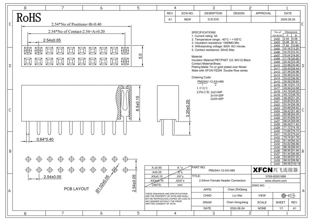 XFCN PM254V-12-18-H85 technical drawing
