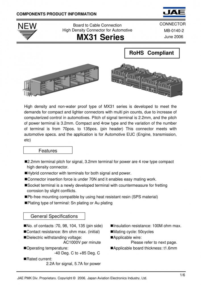 JAE MX31 series document page 1