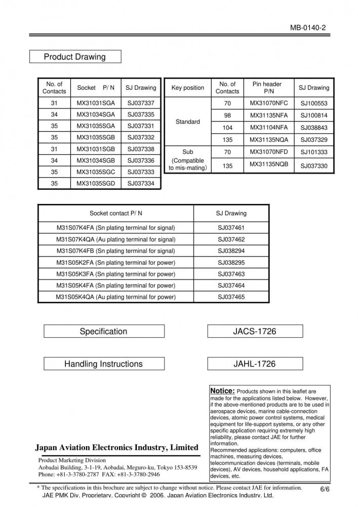 JAE MX31 series document page 6