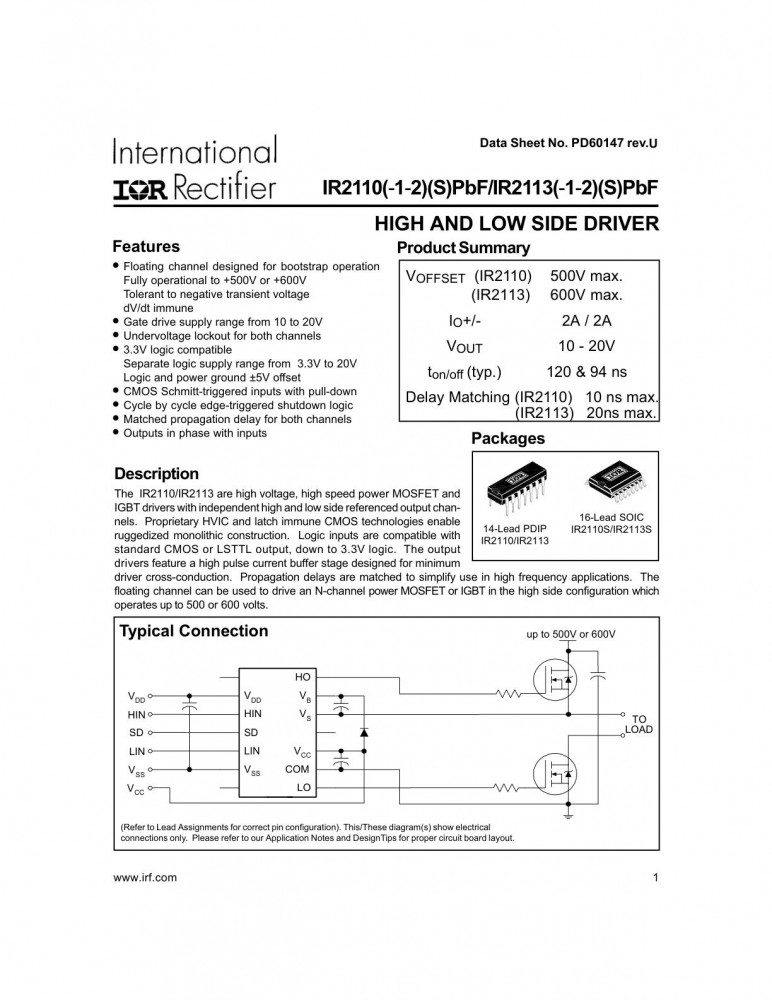 IR2113PBF datasheet page 1