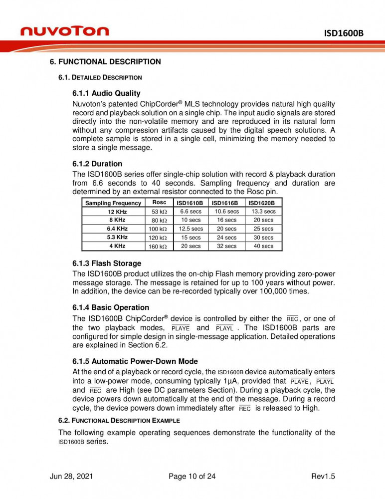 ISD1600B datasheet page 10