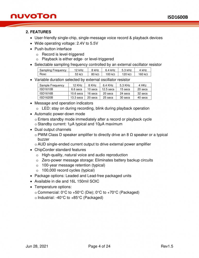 ISD1600B datasheet page 4