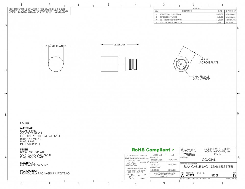 L-com BTS5F technical drawing preview