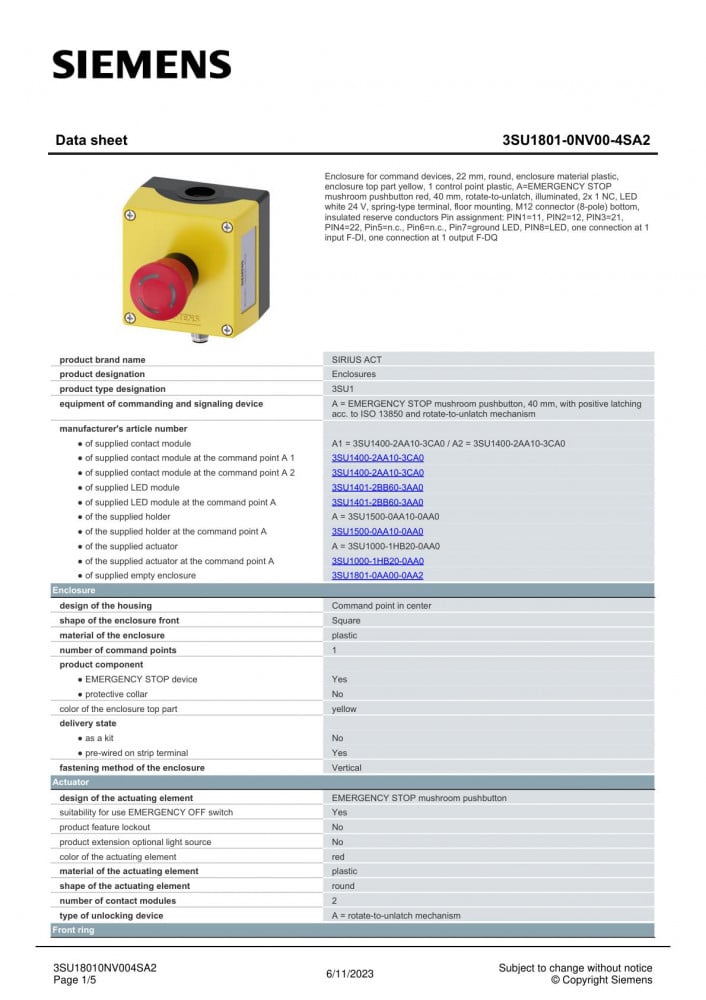 SIEMENS product documentation page 1
